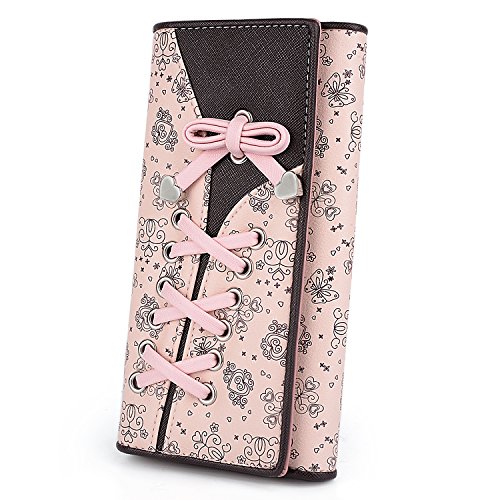 UTO-Wallet-for-Women Large Capacity PU Leather Pink Card Holder Phone Case Zipper Pocket Purse Clutch 204 (Pink)