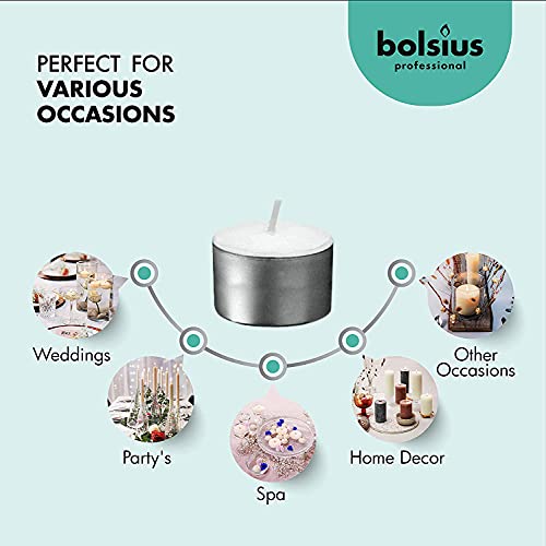 BOLSIUS Tea Lights Candles - Pack of 90 White Unscented Candle Lights with 8 Hour Burning Time - Tea Candles for Wedding, Home, Parties, and Special Occasions