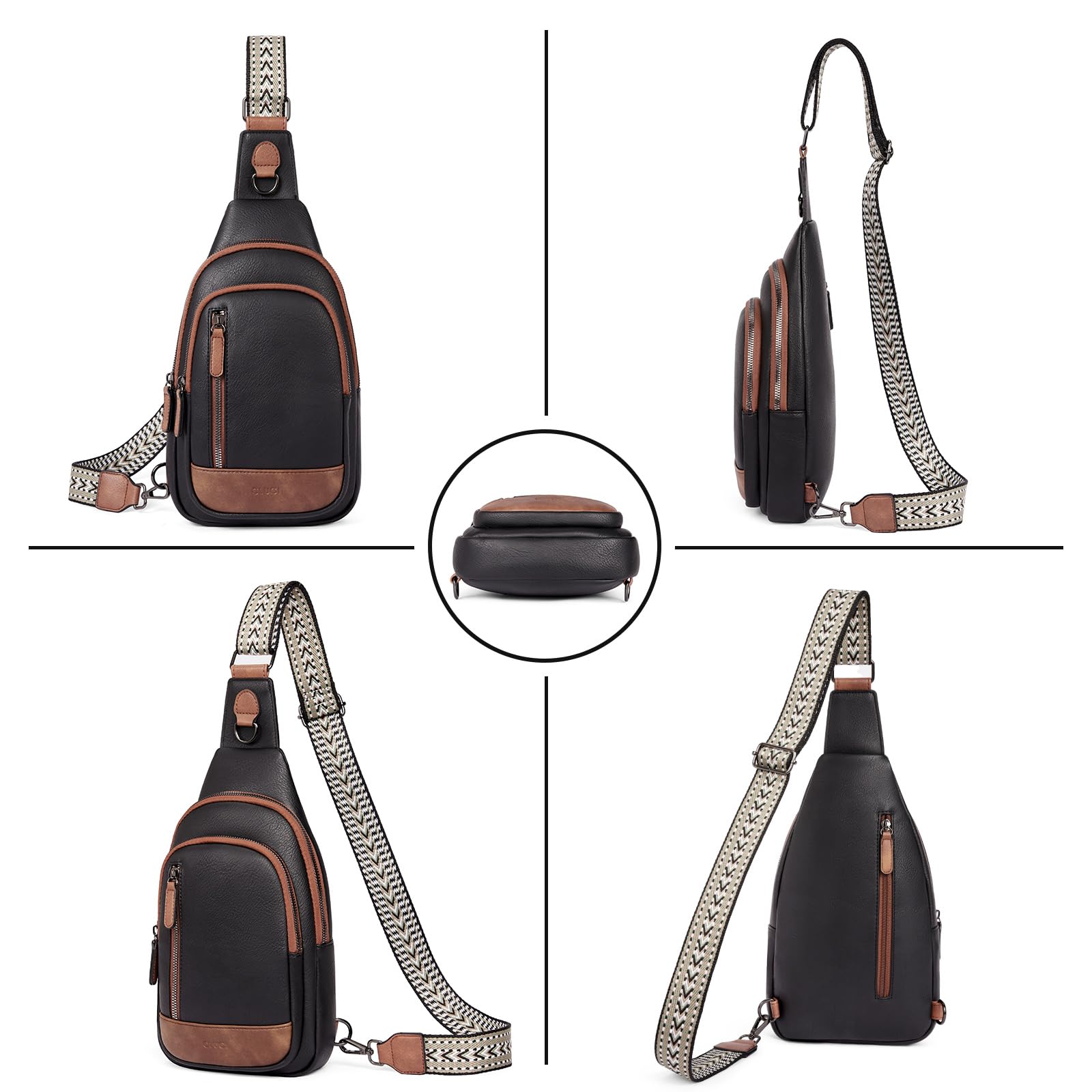 CLUCI Sling Bag for Women Leather Cross body Bag Large Sling Backpack Chest Bag Daypack for Travel Hiking
