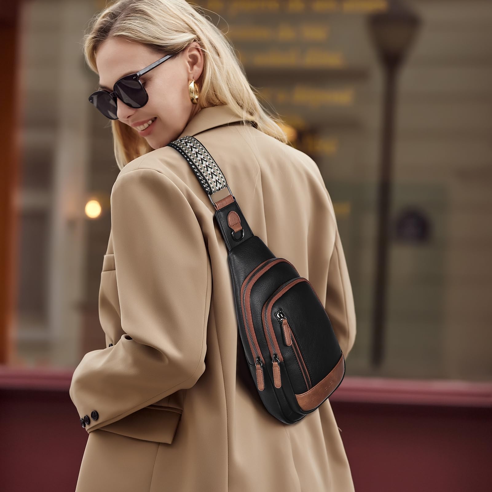 CLUCI Sling Bag for Women Leather Cross body Bag Large Sling Backpack Chest Bag Daypack for Travel Hiking
