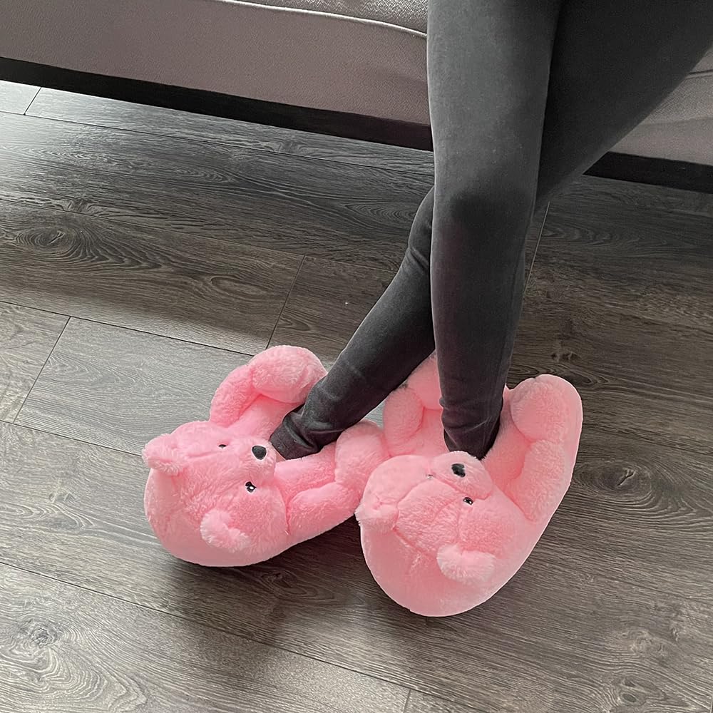Alayger Women's Plush Teddy Bear Slippers Home Indoor Soft Anti-Slip Cute Winter Warm Floor Shoes Slippers Cartoon