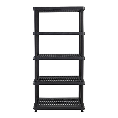 Keter Resin 5-Tier Freestanding Multipurpose Shelf Display Rack for Basement, Kitchen, and Garage Storage Shelving and Organization, 24", Black