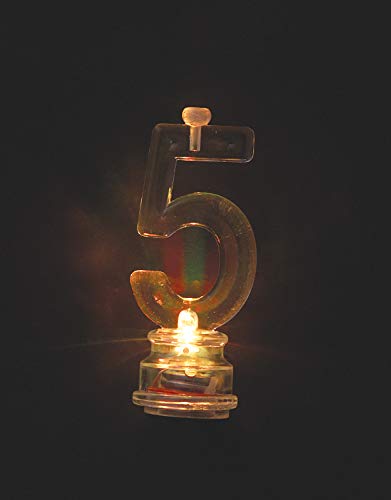Unique Number 5 Flashing Candle Holder & Candles, 3", Multicolor