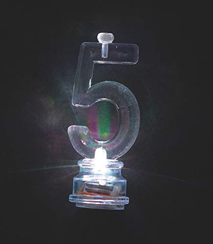 Unique Number 5 Flashing Candle Holder & Candles, 3", Multicolor