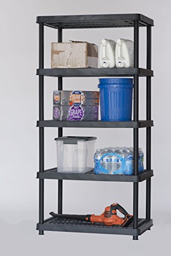 Keter Resin 5-Tier Freestanding Multipurpose Shelf Display Rack for Basement, Kitchen, and Garage Storage Shelving and Organization, 24", Black