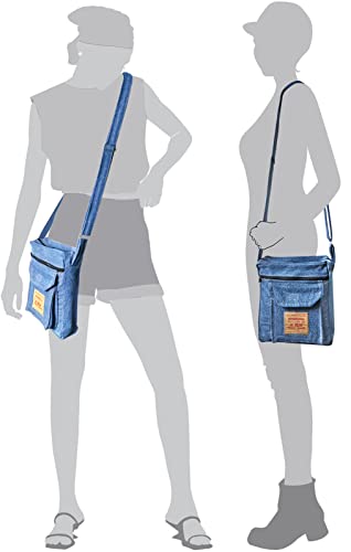 Upcycling Blue Denim Jeans Messenger Cross Body Shoulder Handbag Purse for Unisex