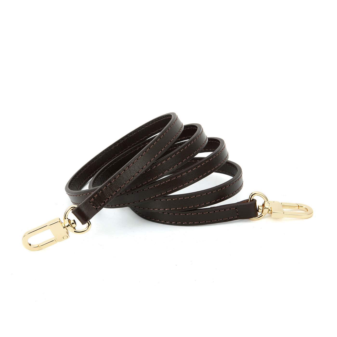 Genuine Leather Cross Body Strap for Alma BB Damier Ebene Pochette Eva Favorite PM MM Mini 10mm Coated Dark Brown with Gold Hardware (Brown110cm Gold HW)
