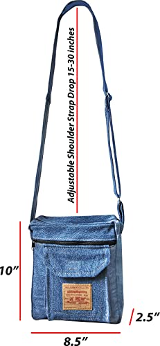 Upcycling Blue Denim Jeans Messenger Cross Body Shoulder Handbag Purse for Unisex