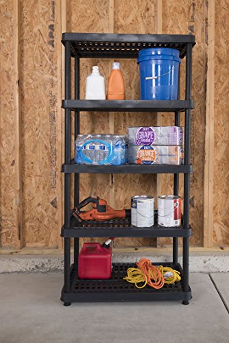 Keter Resin 5-Tier Freestanding Multipurpose Shelf Display Rack for Basement, Kitchen, and Garage Storage Shelving and Organization, 24", Black