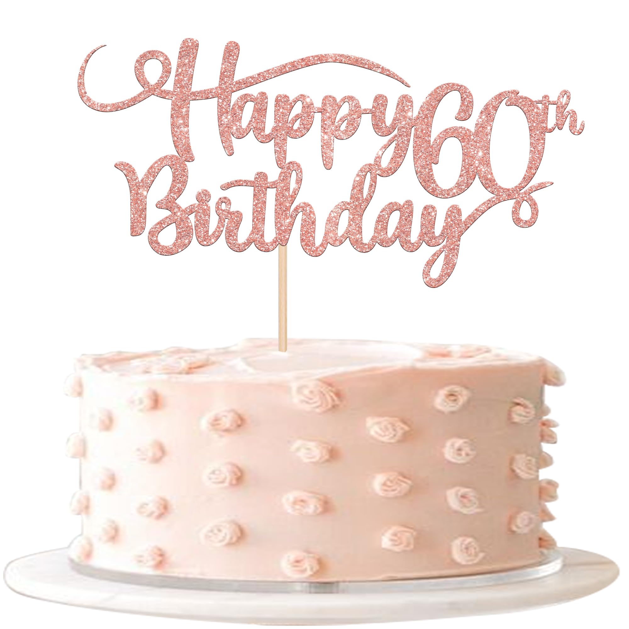 Rsstarxi 1 Pack Happy 60th Birthday Cake Topper Rose Gold Glitter Number 60 Sixty Years Old Birthday Cake Pick Decoration For 60th Birthday Celebrating Anniversary Party Supplies.