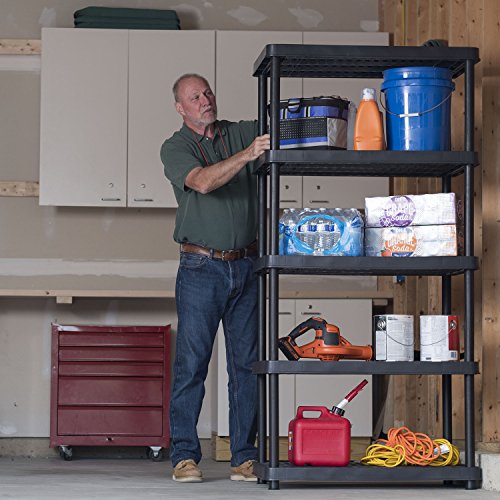 Keter Resin 5-Tier Freestanding Multipurpose Shelf Display Rack for Basement, Kitchen, and Garage Storage Shelving and Organization, 24", Black