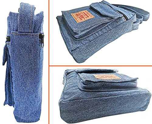 Upcycling Blue Denim Jeans Messenger Cross Body Shoulder Handbag Purse for Unisex