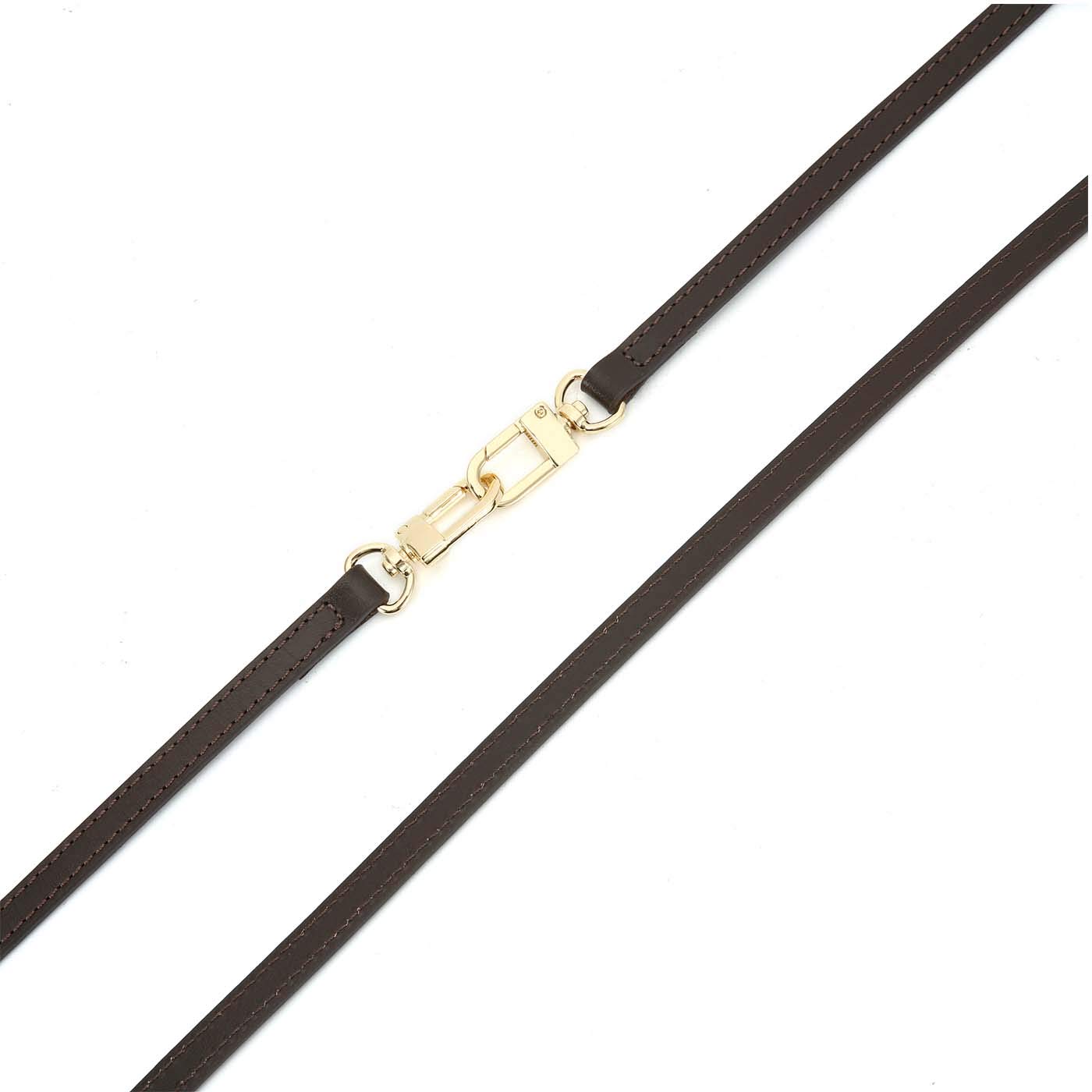 Genuine Leather Cross Body Strap for Alma BB Damier Ebene Pochette Eva Favorite PM MM Mini 10mm Coated Dark Brown with Gold Hardware (Brown110cm Gold HW)