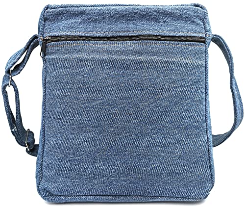 Upcycling Blue Denim Jeans Messenger Cross Body Shoulder Handbag Purse for Unisex