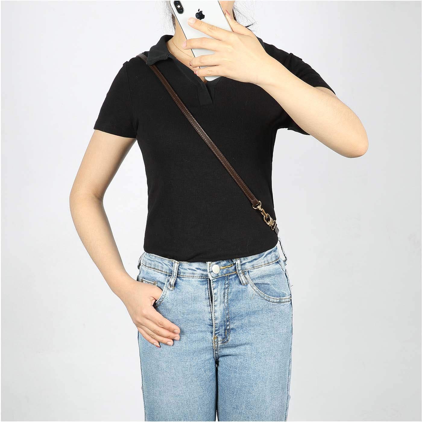 Genuine Leather Cross Body Strap for Alma BB Damier Ebene Pochette Eva Favorite PM MM Mini 10mm Coated Dark Brown with Gold Hardware (Brown110cm Gold HW)