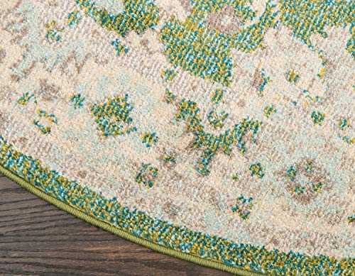 Unique Loom Penrose Collection Distressed Traditional Vintage Floral Area Rug, 3 ft 3 in x 3 ft 3 in, Green/Beige