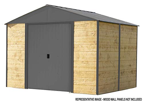 Arrow Shed 8' x 8' Ironwood Galvanized Steel and Wood Panel Hybrid Outdoor Shed Kit, Anthracite