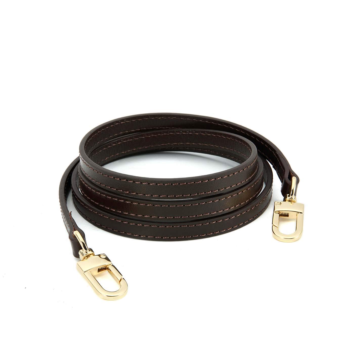 Genuine Leather Cross Body Strap for Alma BB Damier Ebene Pochette Eva Favorite PM MM Mini 10mm Coated Dark Brown with Gold Hardware (Brown110cm Gold HW)
