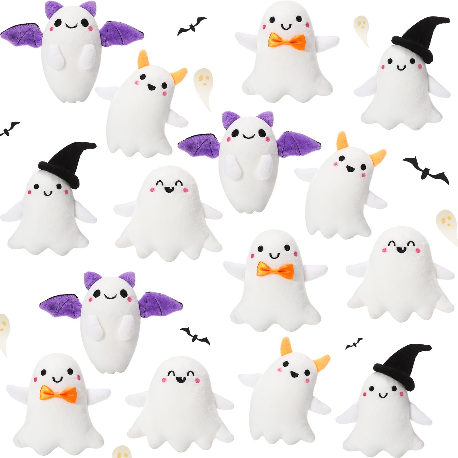 Aoriher 15 Pcs Halloween Plush Toys Ghost Plush Toy Halloween Stuffed Animal 3.94 Inch Small Ghost Plush Keychain Stuffed Toys for Halloween Birthday Party Favors Goodie Bag Fillers