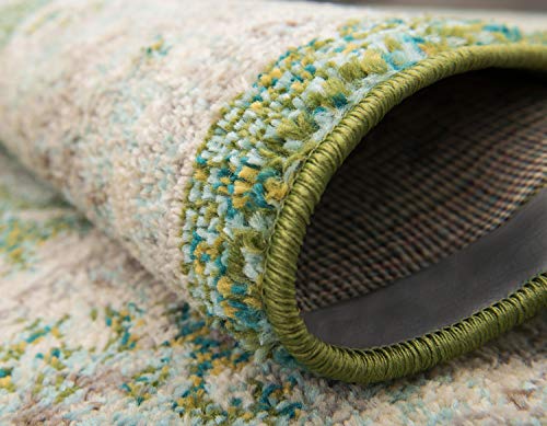 Unique Loom Penrose Collection Distressed Traditional Vintage Floral Area Rug, 3 ft 3 in x 3 ft 3 in, Green/Beige
