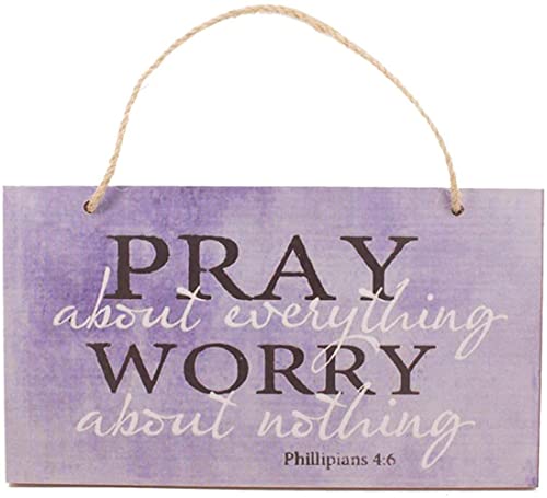 Ergonflow Pray About Everything Wooden Sign Decor 9.5" by 5.75" Decorative Signs Inspirational Sign, Wood Hanging Sign with Rope