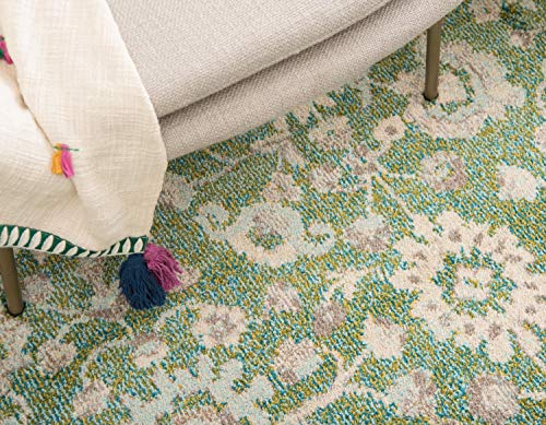 Unique Loom Penrose Collection Distressed Traditional Vintage Floral Area Rug, 3 ft 3 in x 3 ft 3 in, Green/Beige