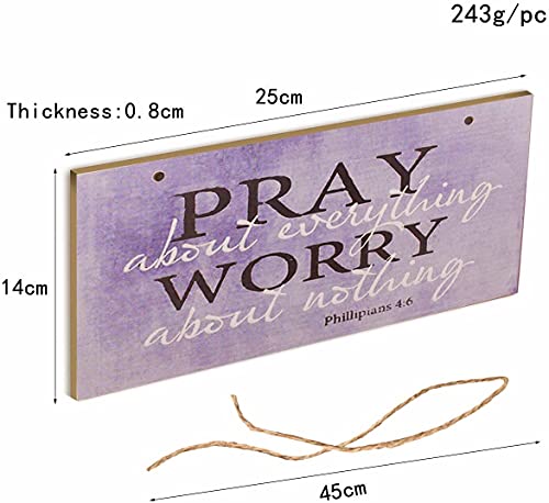Ergonflow Pray About Everything Wooden Sign Decor 9.5" by 5.75" Decorative Signs Inspirational Sign, Wood Hanging Sign with Rope
