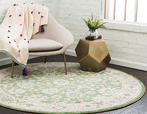 Unique Loom Penrose Collection Distressed Traditional Vintage Floral Area Rug, 3 ft 3 in x 3 ft 3 in, Green/Beige