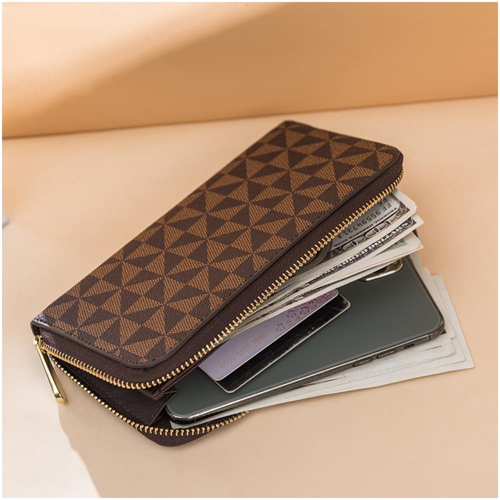 Women's wallet Wristlet Wallets for Women Large capacity travel zipper wallet multi card men's mobile phone change wallet Womans Wallet Ladies Wrist Wallet (Brown)