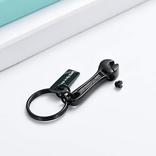 shajwo Cremation Jewelry Wrench Urn Keychain for Ashes Memorial Keepsake Urns for Human Ashes Keyring,Keychain-Black(1.25“0.39”)