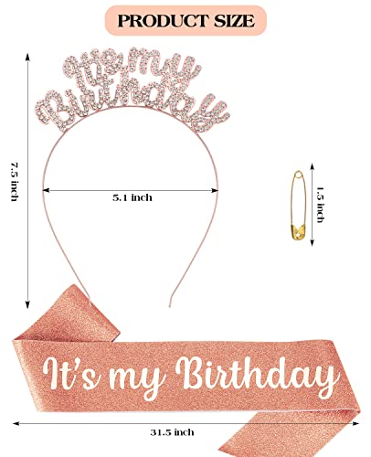 Cute Birthday Crown & Tiara Set for Girls & Women - Rose Gold