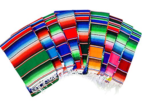 MEXIMART's® Authentic Medium Mexican Blankets Colorful Serape Blankets 80" x 48" (Light Blue)