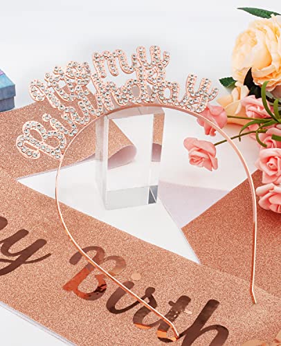 Cute Birthday Crown & Tiara Set for Girls & Women - Rose Gold