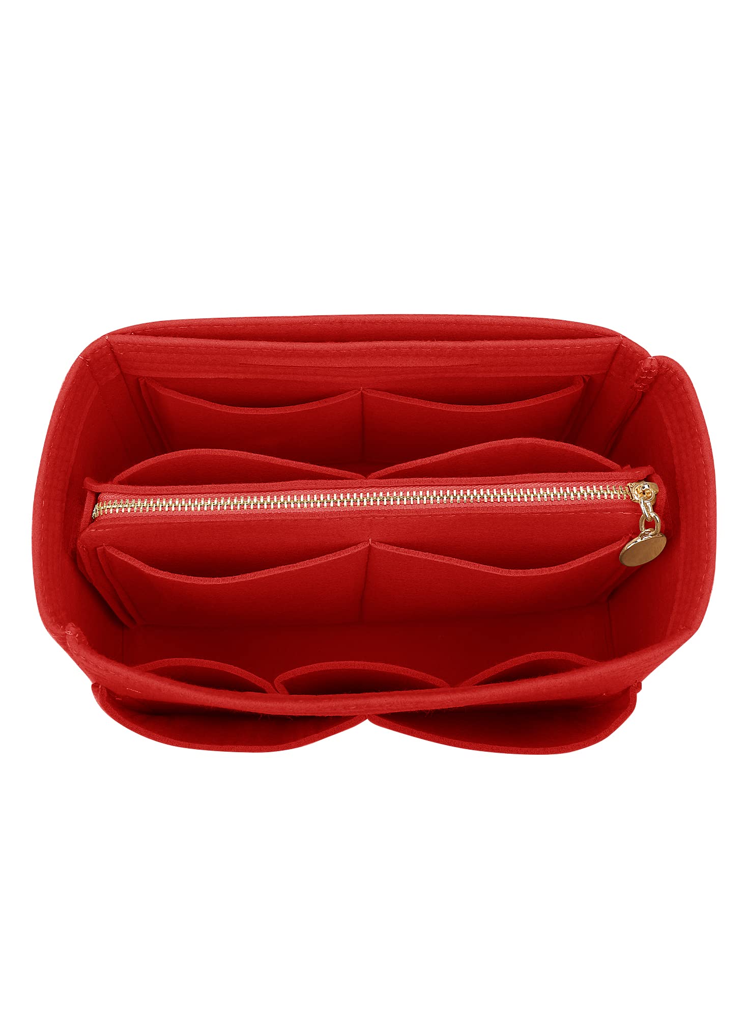LEXSION Felt Purse Bag Organizer Insert with zipper Bag Tote Shaper Fit Speedy Neverful PM MM 8021 Red M