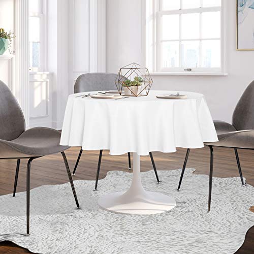sancua Round Tablecloth - 60 Inch - Water Resistant Spill Proof Washable Polyester Table Cloth Decorative Fabric Table Cover for Dining Table, Buffet Parties and Camping, White