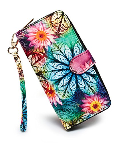LOVESHE Women wallet RFID Blocking Purse Credit Card Clutch Zip Around Phone Clutch Large Travel Purse Wristlet Bohemian (YZ)