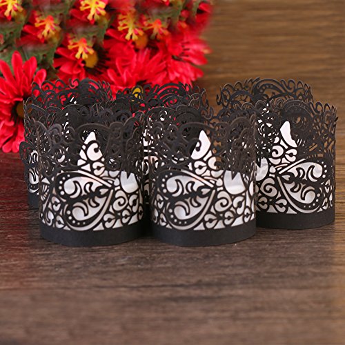 Candle Wraps, Sevend 50 Pieces Tea Light Wraps and Candles Holders for Weeding, Table, Gift, Outdoor (Black Candle Wraps)