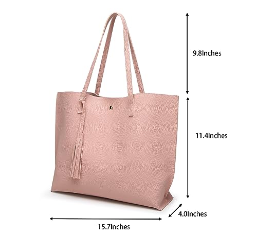Dreubea Women's Soft Faux Leather Tote Shoulder Bag from, Big Capacity Tassel Handbag Raw Umber