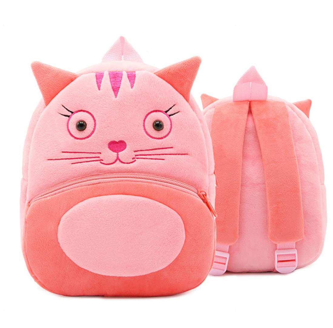 KISSOURBABY Cute Toddler Backpack Toddler Bag Plush Animal Cartoon Mini Travel Bag for Baby Girl Boy 1-4 Years(Cat)