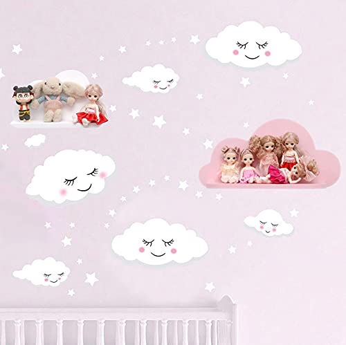 lieomo White Wooden Cloud Shelf Handmade for a Childrenās Nursery Floating Shelf Design Shelving Baby Bedroom Decor Cloud Shelves Kids Room Wall Decor