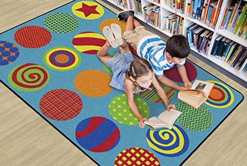 Flagship Carpets Patterned Circles Colorful Multicolor Seating Carpet for a Gathering Place, Children's Classroom Rug or Kids Educational Area, 6' x 8'4", Seats 24, Rectangle