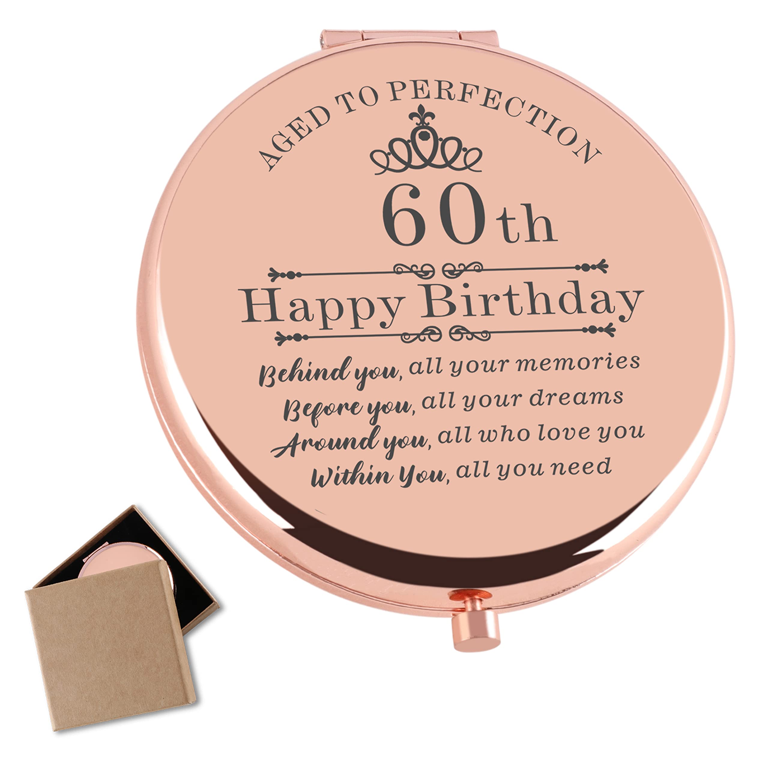 Cawnefil 60th Birthday Gifts for Women Rose Gold Compact Makeup Mirror Happy 60 Years Old Birthday Gifts for Women Turning 60th Birthday Gift for Mom Grandma 60th Birthday Gift Ideas