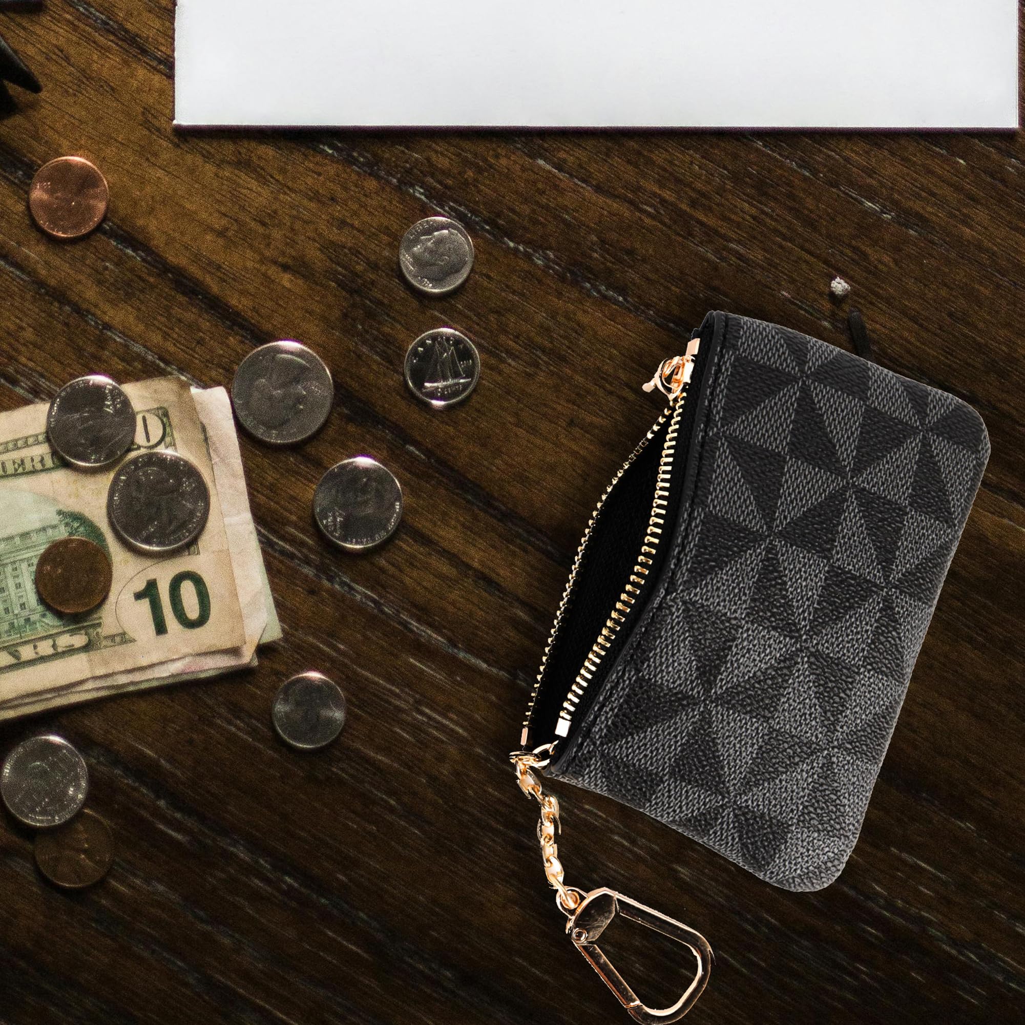 Veki Coin Purse Change Mini Purse Wallet With Key Chain Ring Zipper for Men Women Fashionable Bag Key Chain Pendant Leather Classic Clutch Purse(Black)