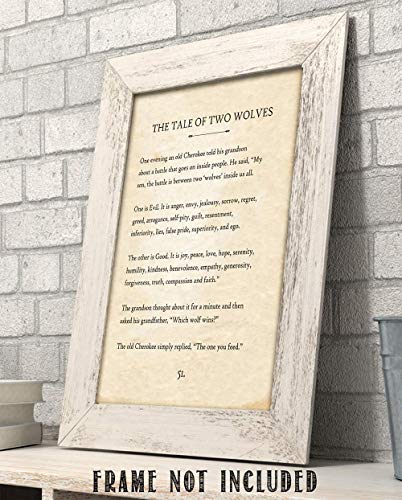 The Tale of Two Wolves Cherokee Poster - 11x14 Unframed Native American Book Page Print - Great Motivational and Inspirational Gift for Home and Office Native American Decor Under $15