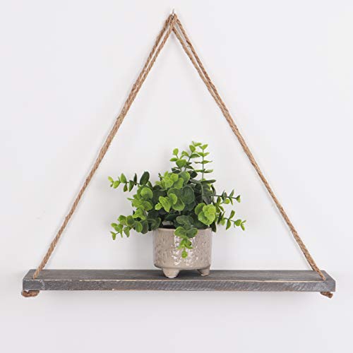 Rutledge & King Hanging Wall Shelves - Distressed Wooden Hanging Storage Shelves - Rustic Swing Rope (1, White Distressed)