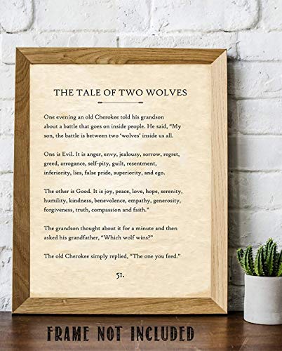 The Tale of Two Wolves Cherokee Poster - 11x14 Unframed Native American Book Page Print - Great Motivational and Inspirational Gift for Home and Office Native American Decor Under $15