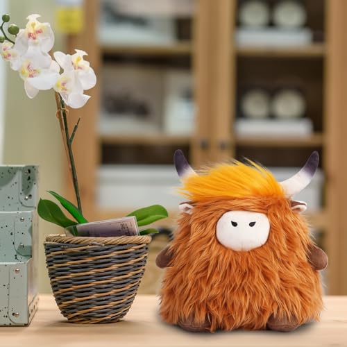rivoeis Highland Cows Stuffed Animals Cow Plush Toy Cute Animal Stuffies Plush Highland Cows Decor (Brown, 8 Inch)