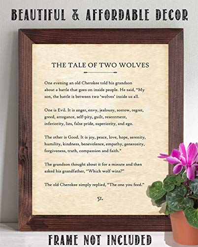 The Tale of Two Wolves Cherokee Poster - 11x14 Unframed Native American Book Page Print - Great Motivational and Inspirational Gift for Home and Office Native American Decor Under $15