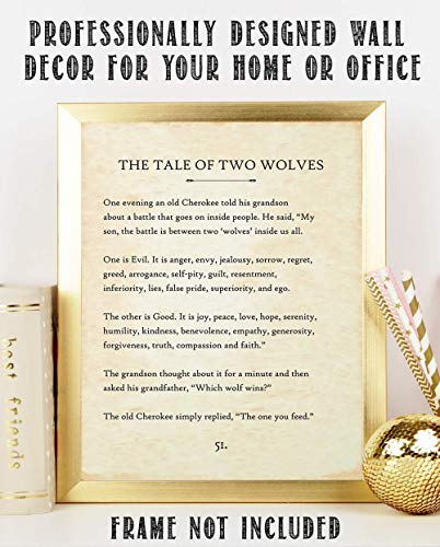 The Tale of Two Wolves Cherokee Poster - 11x14 Unframed Native American Book Page Print - Great Motivational and Inspirational Gift for Home and Office Native American Decor Under $15