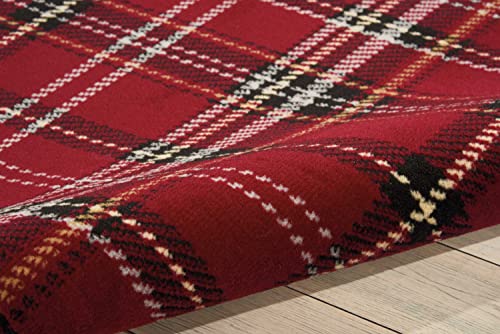 Nourison Grafix Red 5'3" x 7'3" Area -Rug, Modern, Plaid, Bed Room, Living Room, Dining Room, Kitchen, Easy -Cleaning, Non Shedding, (5' x 7')